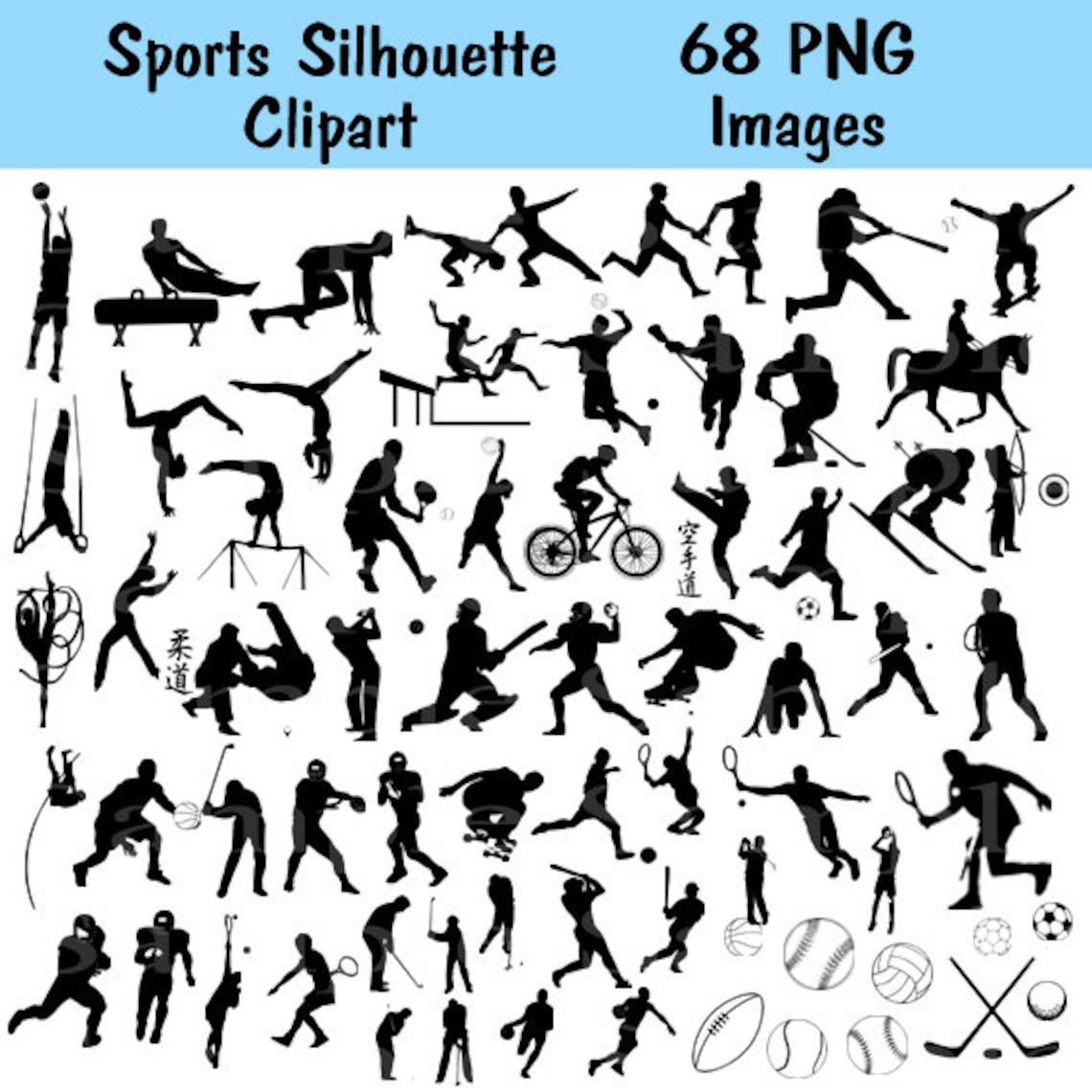 Sports Silhouette Digital Clipart INSTANT DOWNLOAD Sports - Etsy