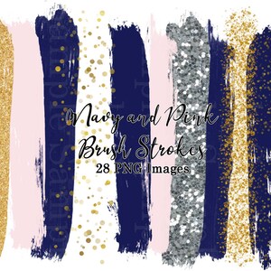 Navy and Blush Pink Glitter Foil Sparkle Brush Strokes Clip Art #65 ...