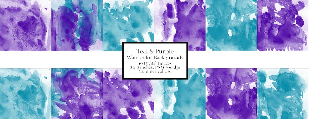 Teal and Purple Watercolor Background Clipart, Watercolor Brush Clip ...