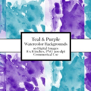 Teal and Purple Watercolor Background Clipart, Watercolor Brush Clip ...