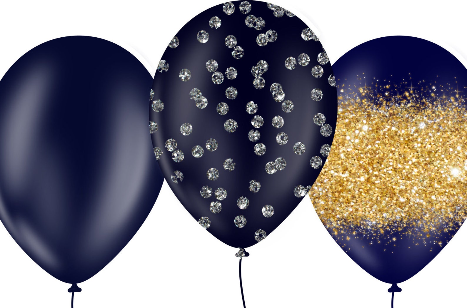 Blush Pink and Navy Blue Balloons Clipart, Glitter Balloon PNG Digital ...