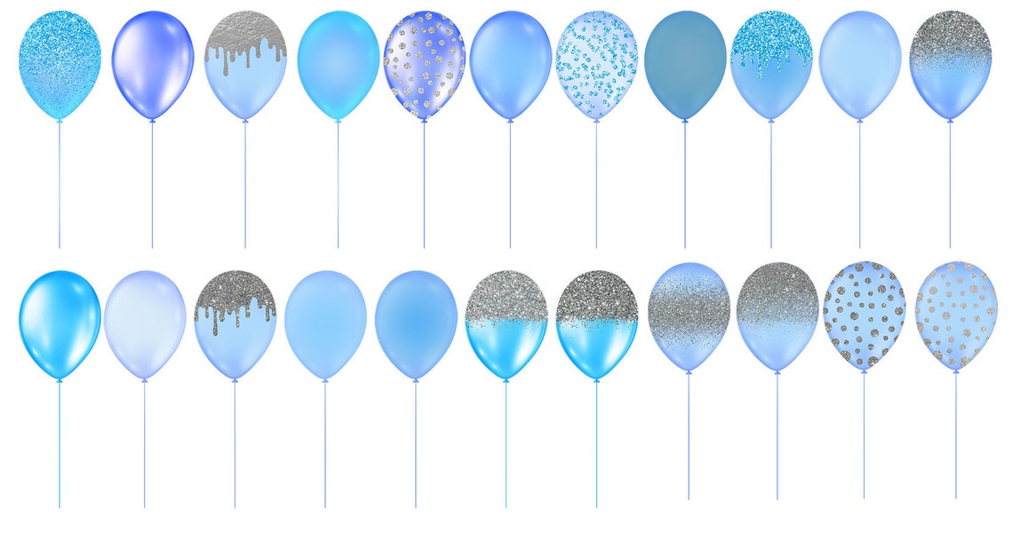 Baby Blue and Silver Balloons Clipart Glitter Balloon PNG | Etsy