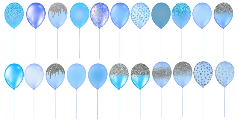 Baby Blue and Silver Balloons Clipart Glitter Balloon PNG | Etsy