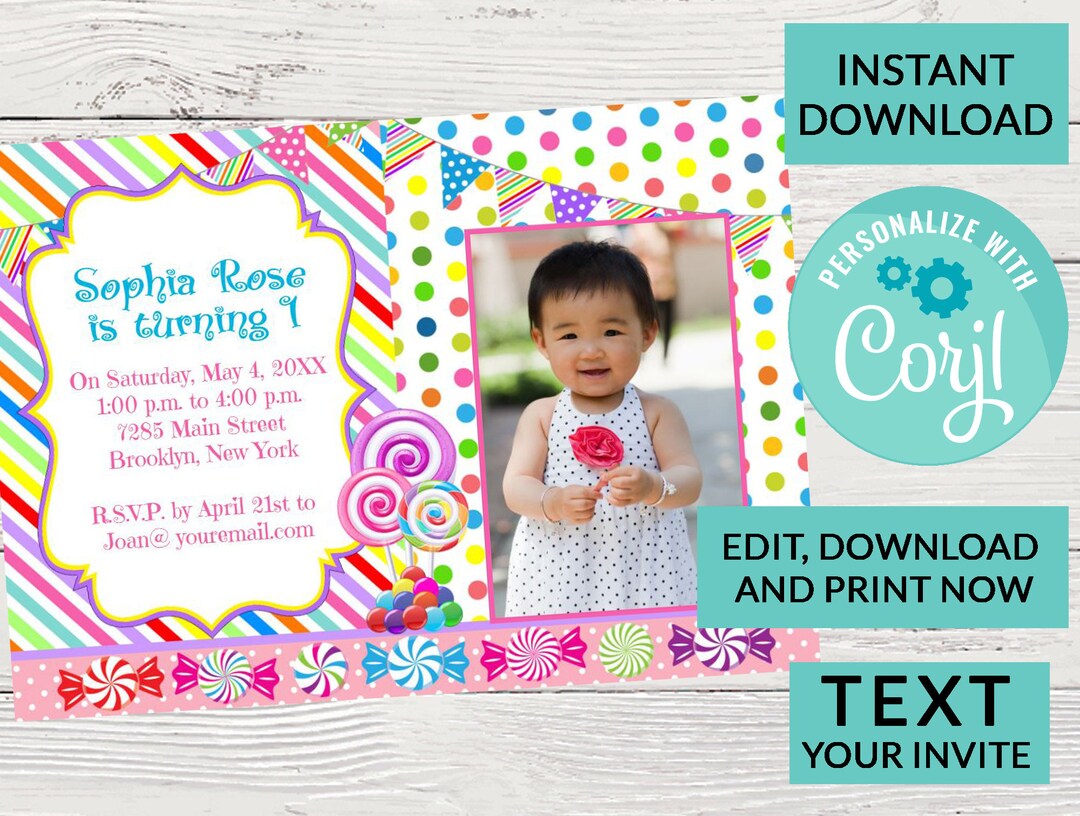 Candy Theme Birthday Invitation Candyland Birthday Digital - Etsy