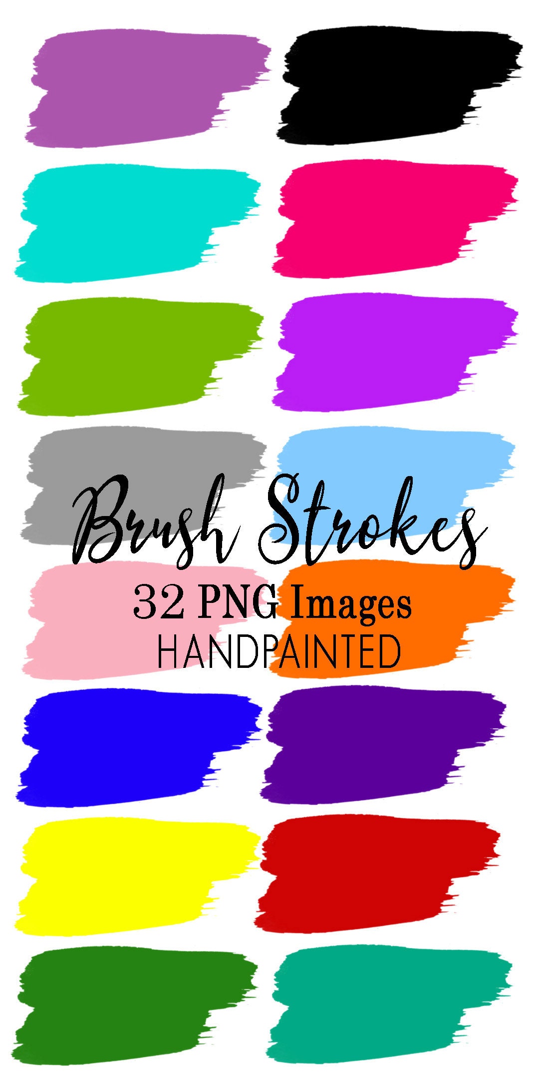 Watercolor Brush Strokes Clip Art, Primary Pastel Rainbow Colors, High ...