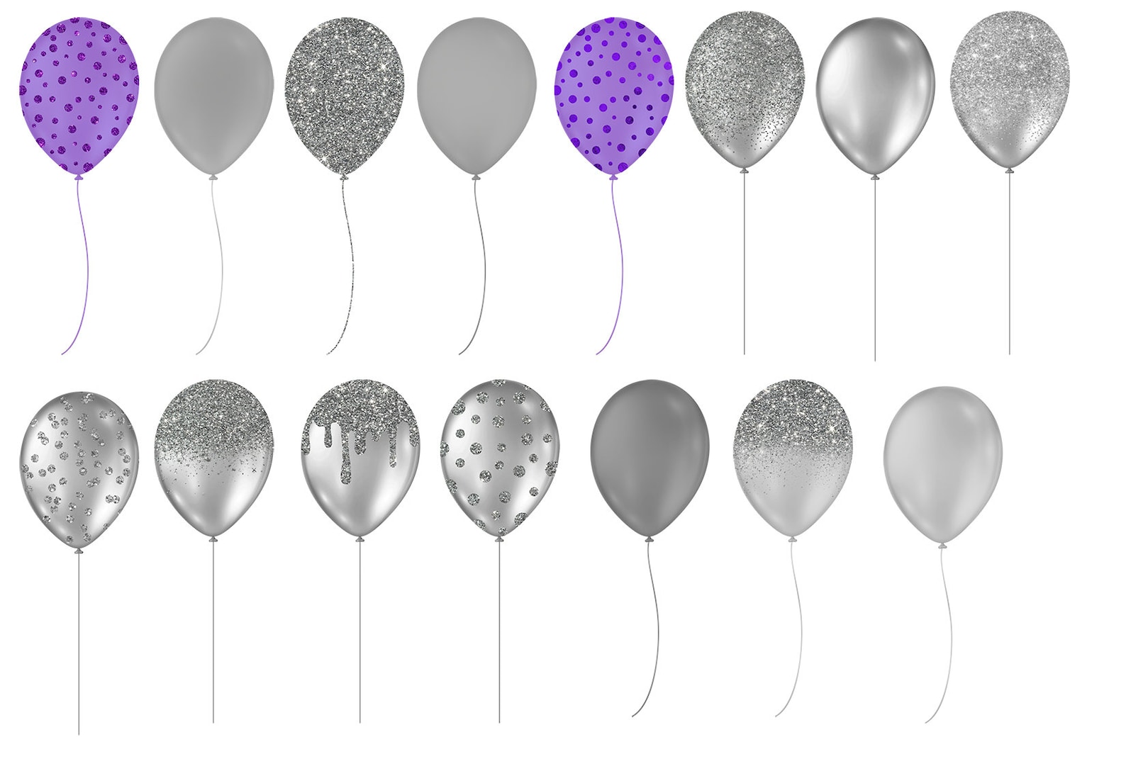 Purple and Silver Balloons Clipart Glitter Balloon PNG - Etsy