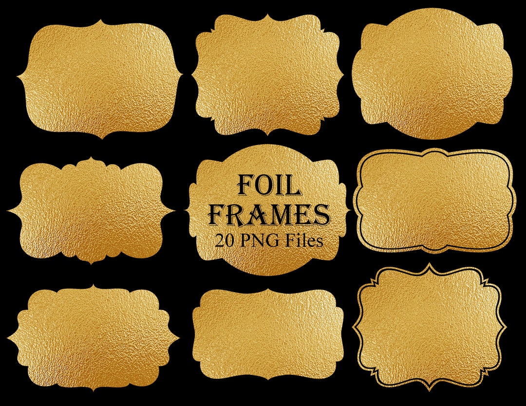 Gold Foil Frame Clipart, Vintage Shapes Silhouette Label Vector Clip ...