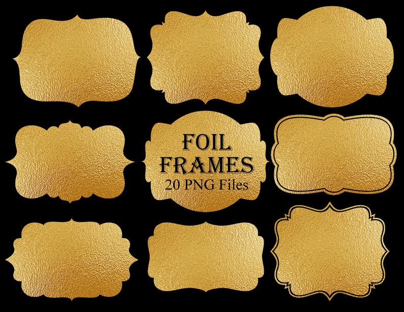 Gold Foil Frame Clipart Vintage Shapes Silhouette Label - Etsy