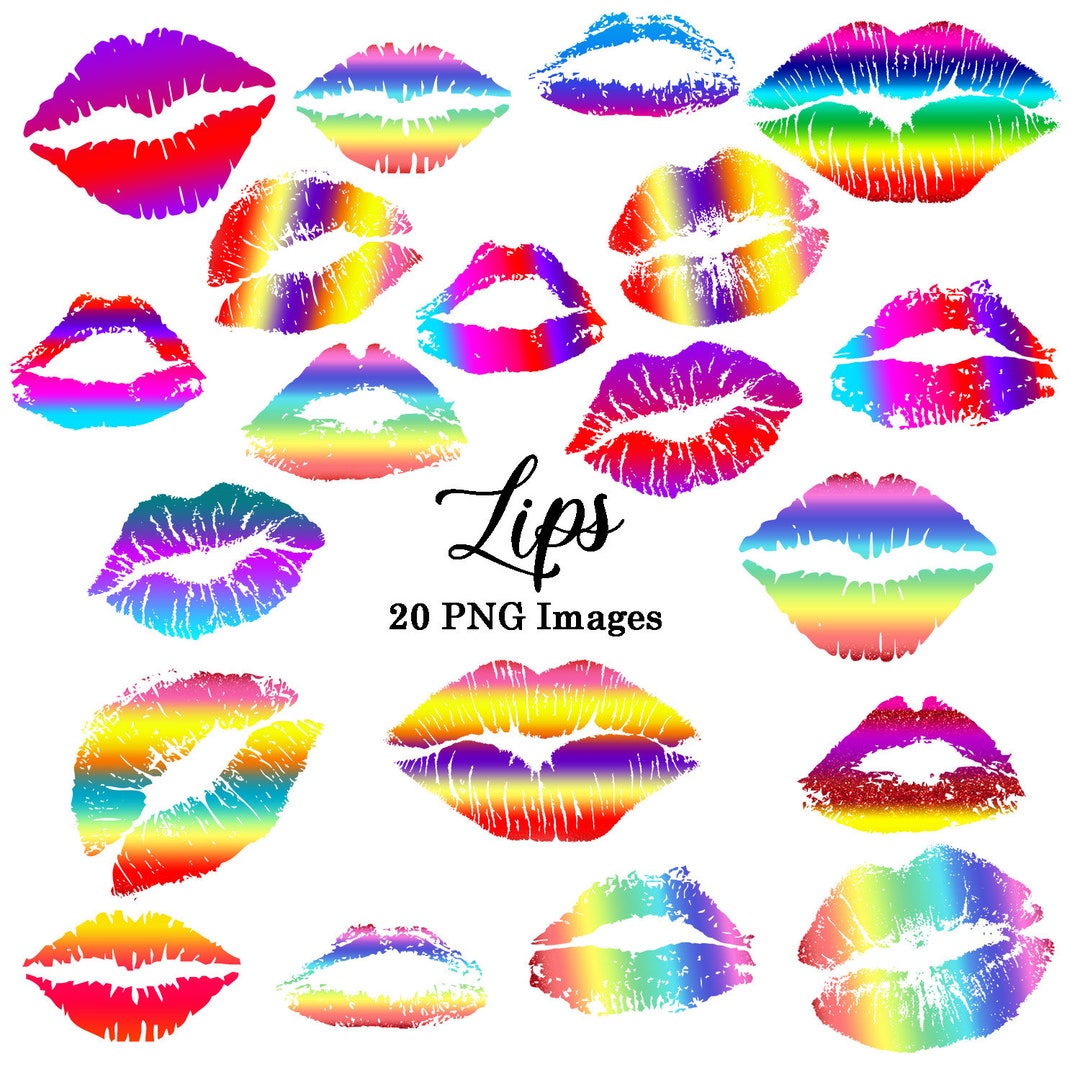 Rainbow Lips Kisses, Glitter, Foil, Lip Clipart, Custom Invitations ...