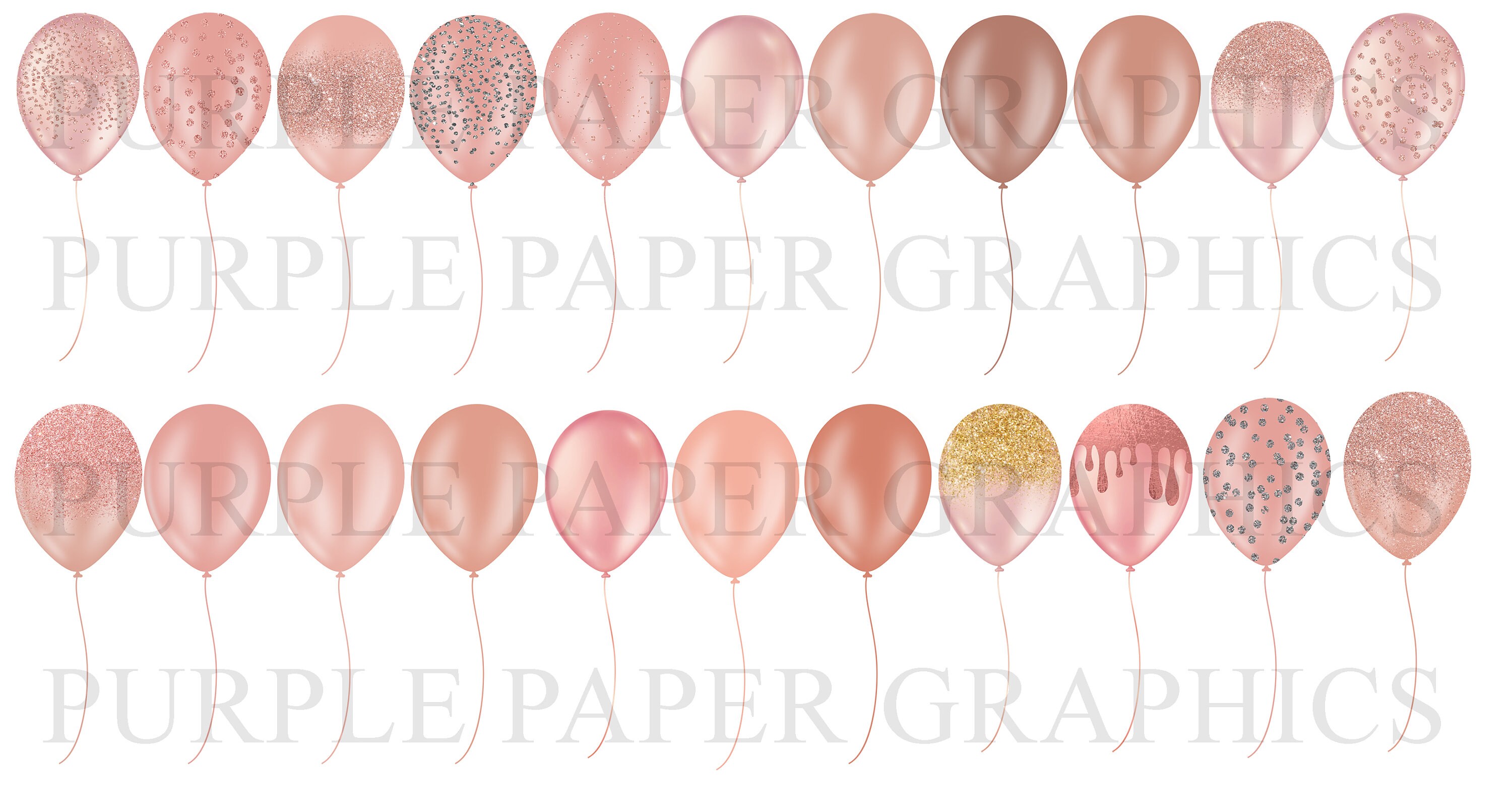 Rose Gold Balloons Clipart Glitter Balloon PNG Digital - Etsy