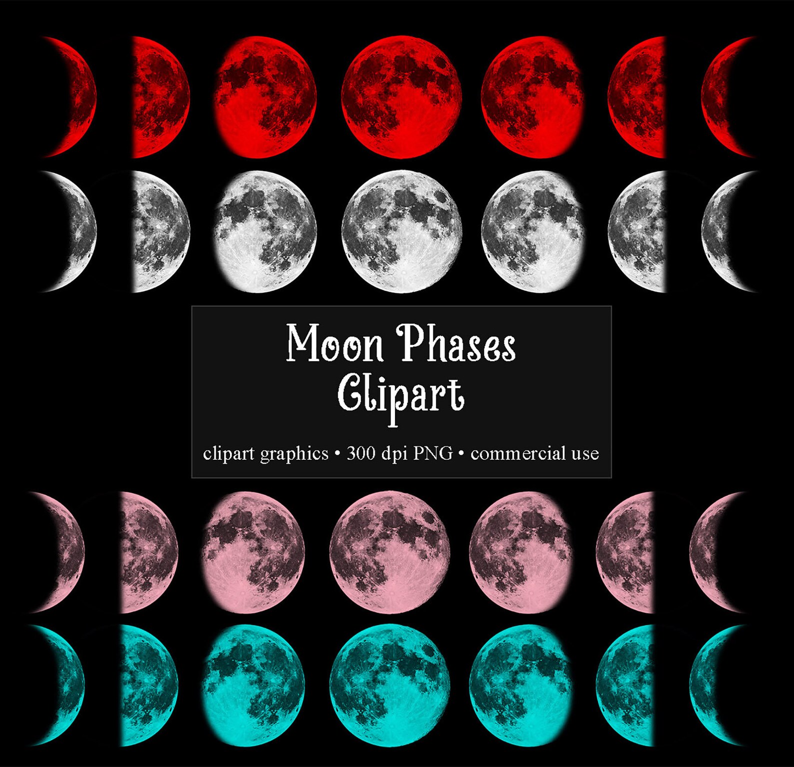 Moon Phases Clipart Watercolor Moon Clip Art Graphics - Etsy