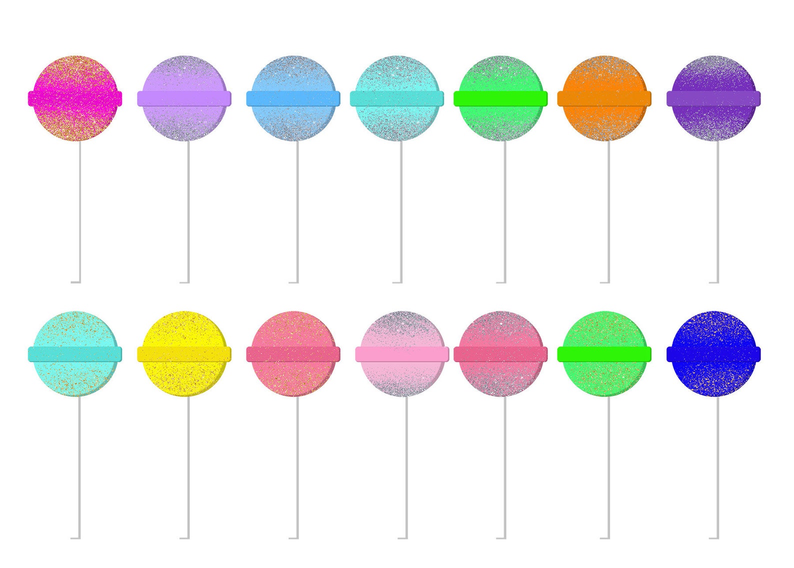 Lollipop Clipart, Bright Pastels and Primary Colors, Gold Glitter ...