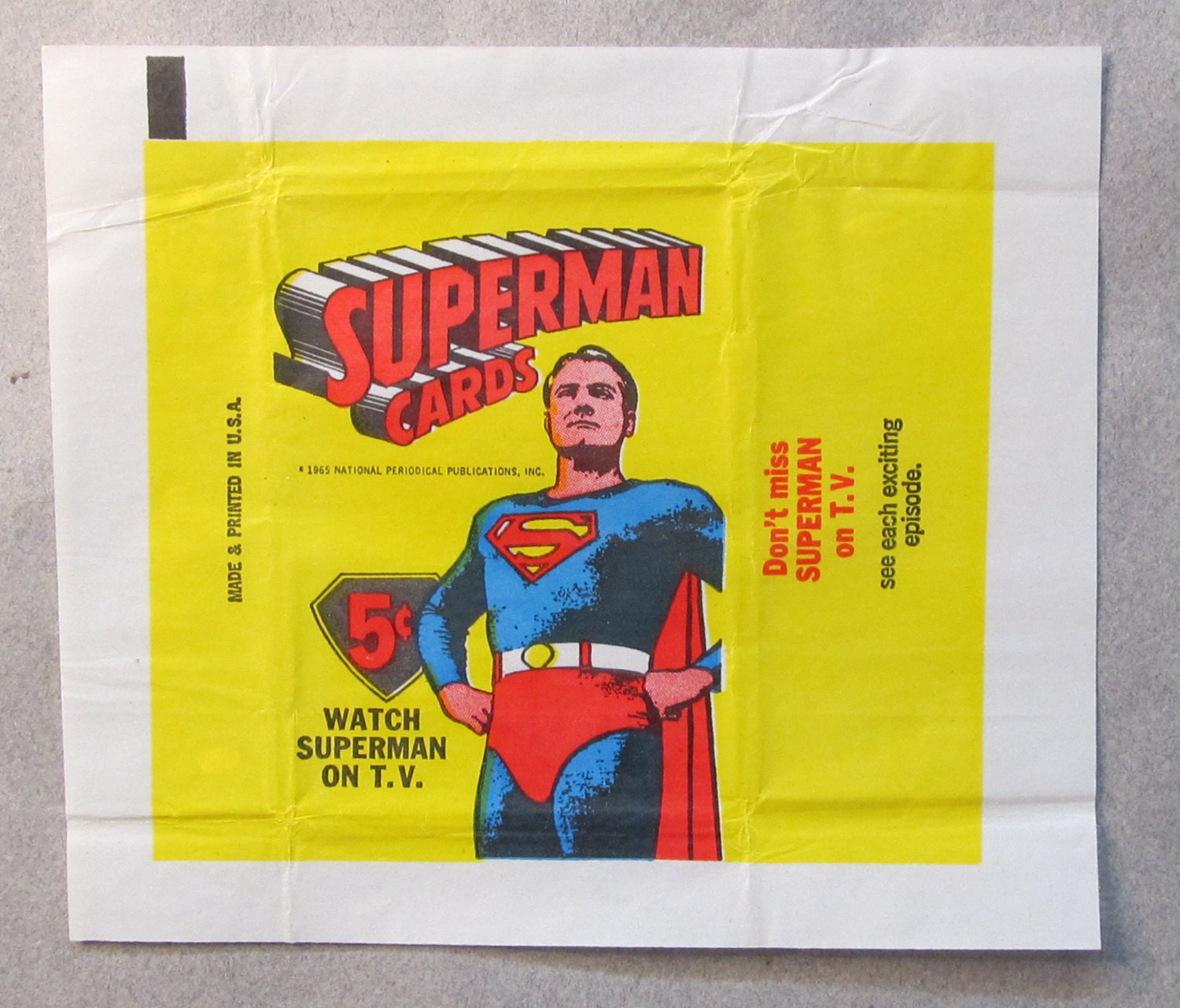 1965 SUPERMAN Original TV Show Topps Gum Card 5 Cent Wrapper No Flaws ...