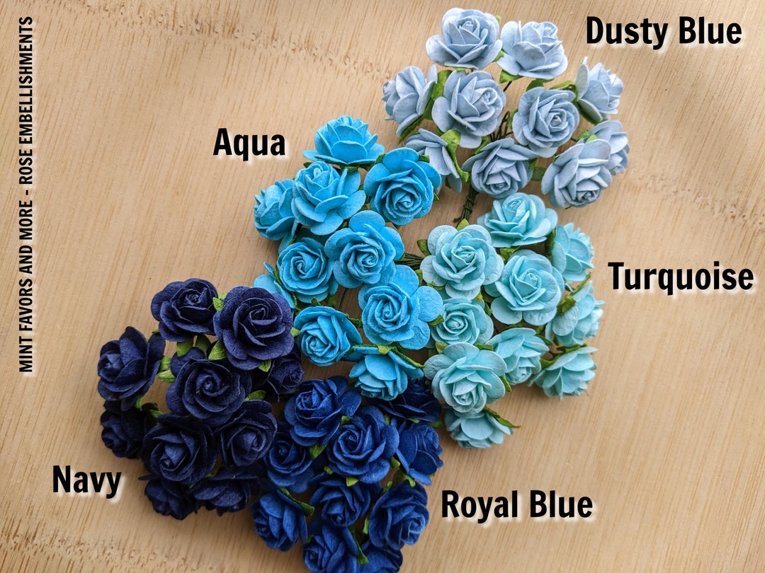 Blue Rose Flower Embellishments - Decorations for Favors, Cards, Thank ...