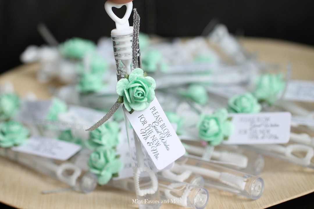 ASSEMBLED Wedding Bubbles, Bubble Send Off, Bubble Wands, Mint Green ...