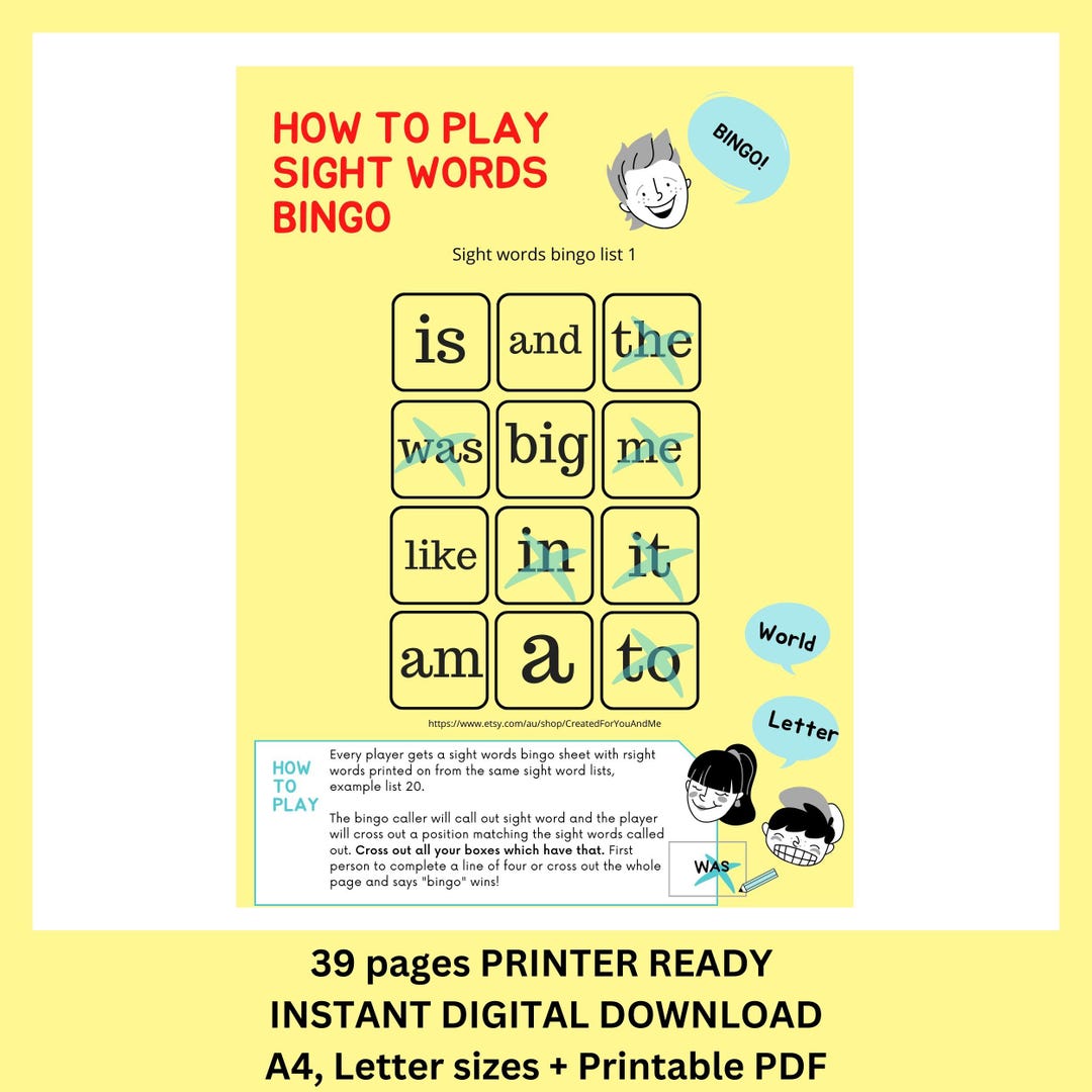 Sight Words Bingo Game - 100 High Frequency Words - Instant Download ...