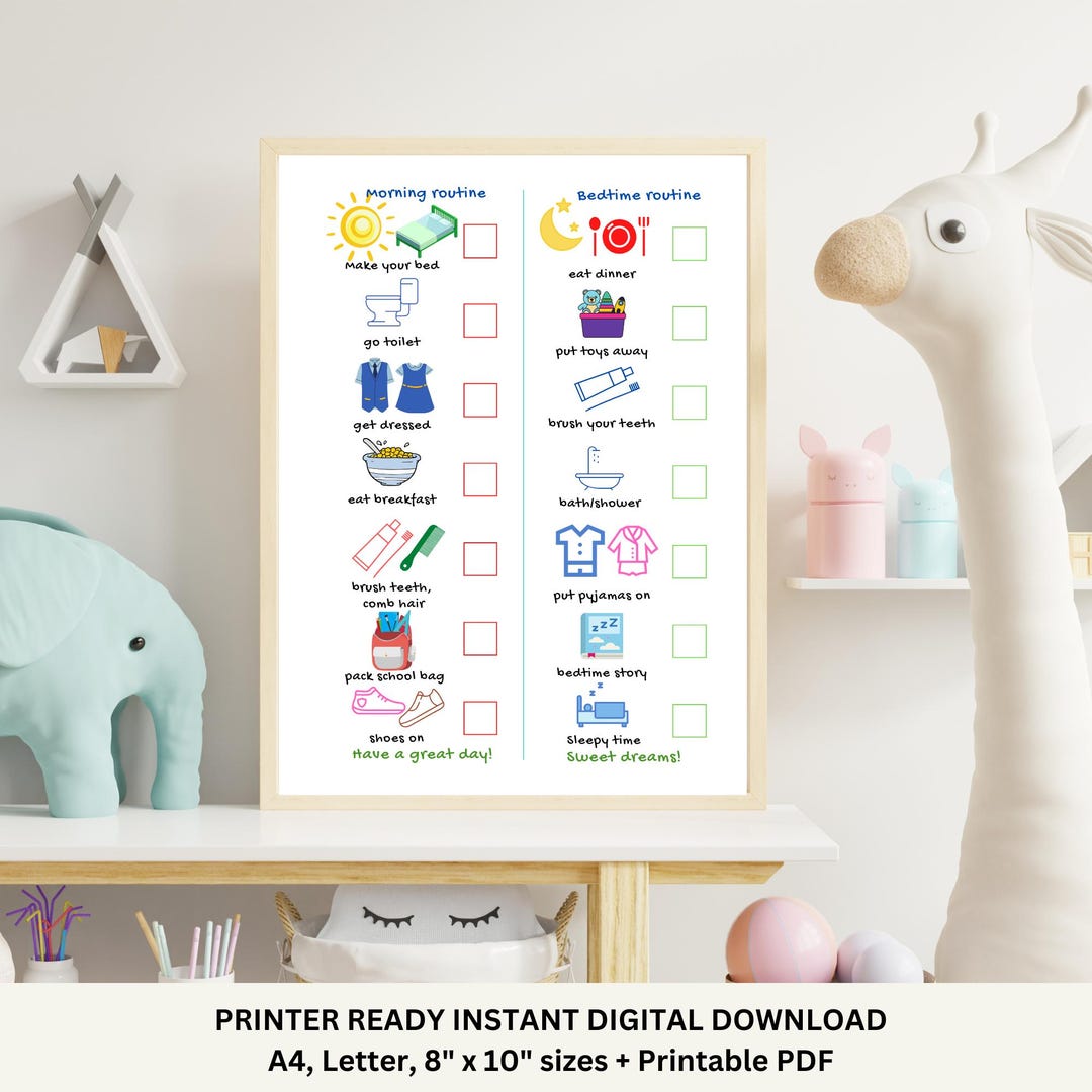 Morning Night Routine Chore Chart, Kid's Daily Task Planner, Bedtime ...