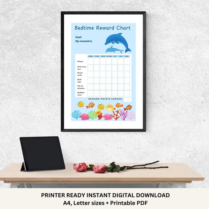 Blue Bedtime Reward Chart Printable , Boys Under the Sea, Night Routine ...
