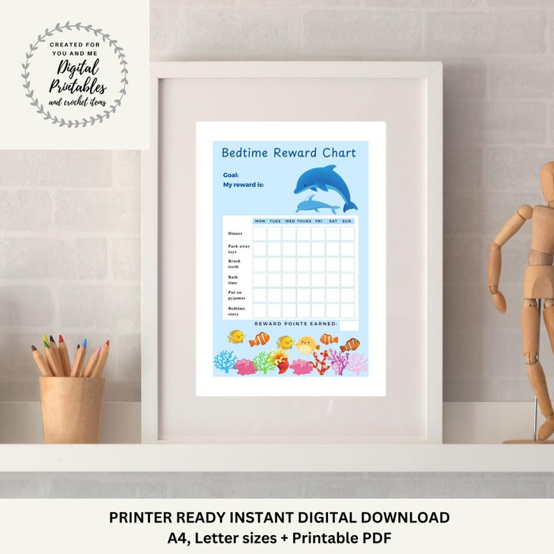 Blue Bedtime Reward Chart Printable , Boys Under the Sea, Night Routine ...