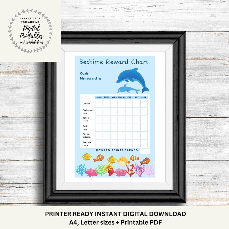 Blue Bedtime Reward Chart Printable , Boys Under the Sea, Night Routine ...