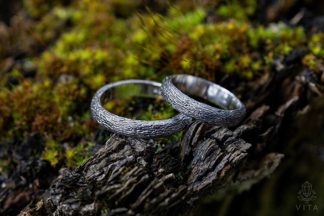 Silver Bark Ring, Thin Textured Twig Band, Woodland Wedding Ring ...