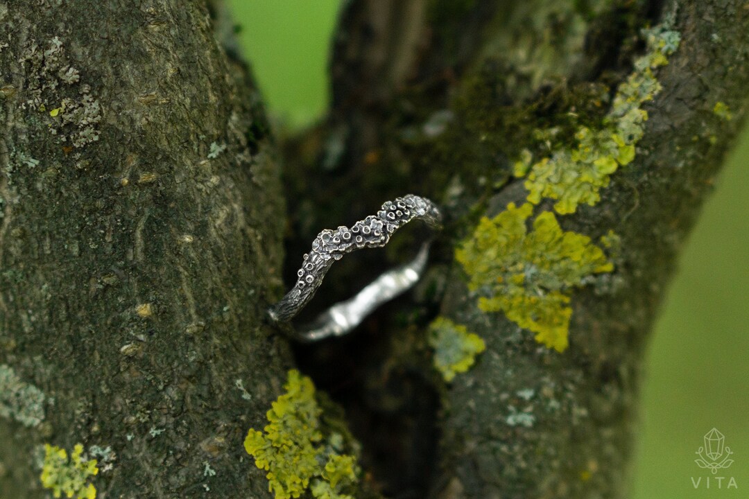 Lichen Silver Ring, Lichen Textured, Forest Twig Ring, Moss Ring ...