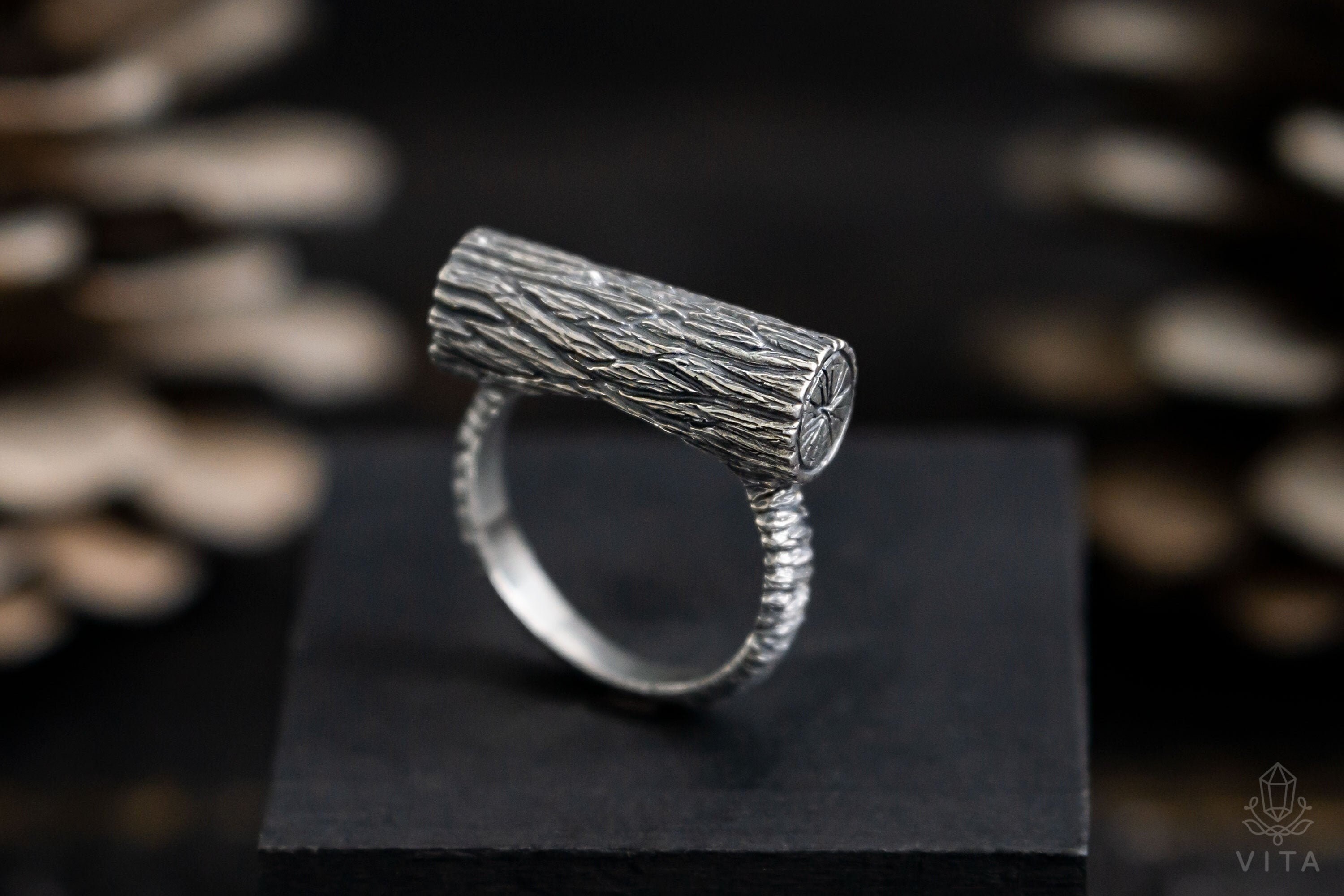 Tree stump ring Timber ring Stump silver ring Tree stump | Etsy