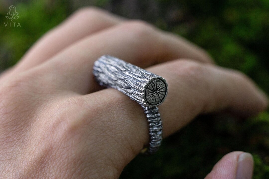 Tree Stump Ring, Timber Ring, Stump Silver Ring, Bark Stump Texture ...