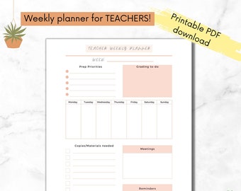 Weekly Planner Teacher, Student, Parent, Professional Single Page - Etsy