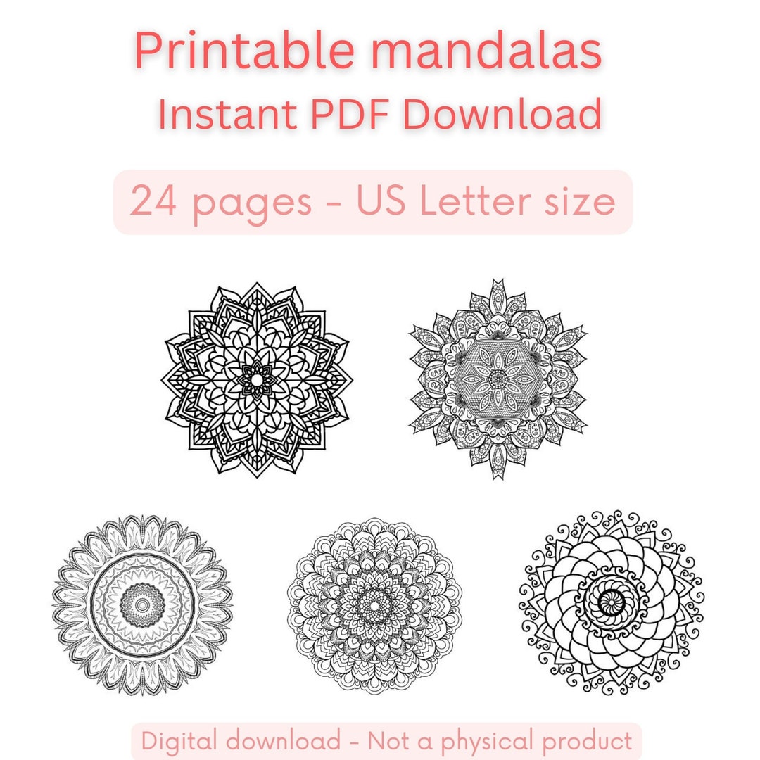 24 Coloring Mandalas Pages Printable PDF Instant Download US Letter ...