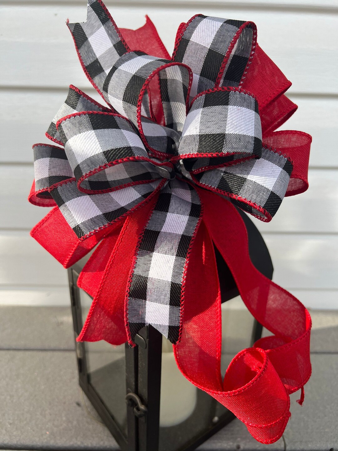 Red Buffalo Plaid Bow Black and White Bow Everyday Wreath - Etsy