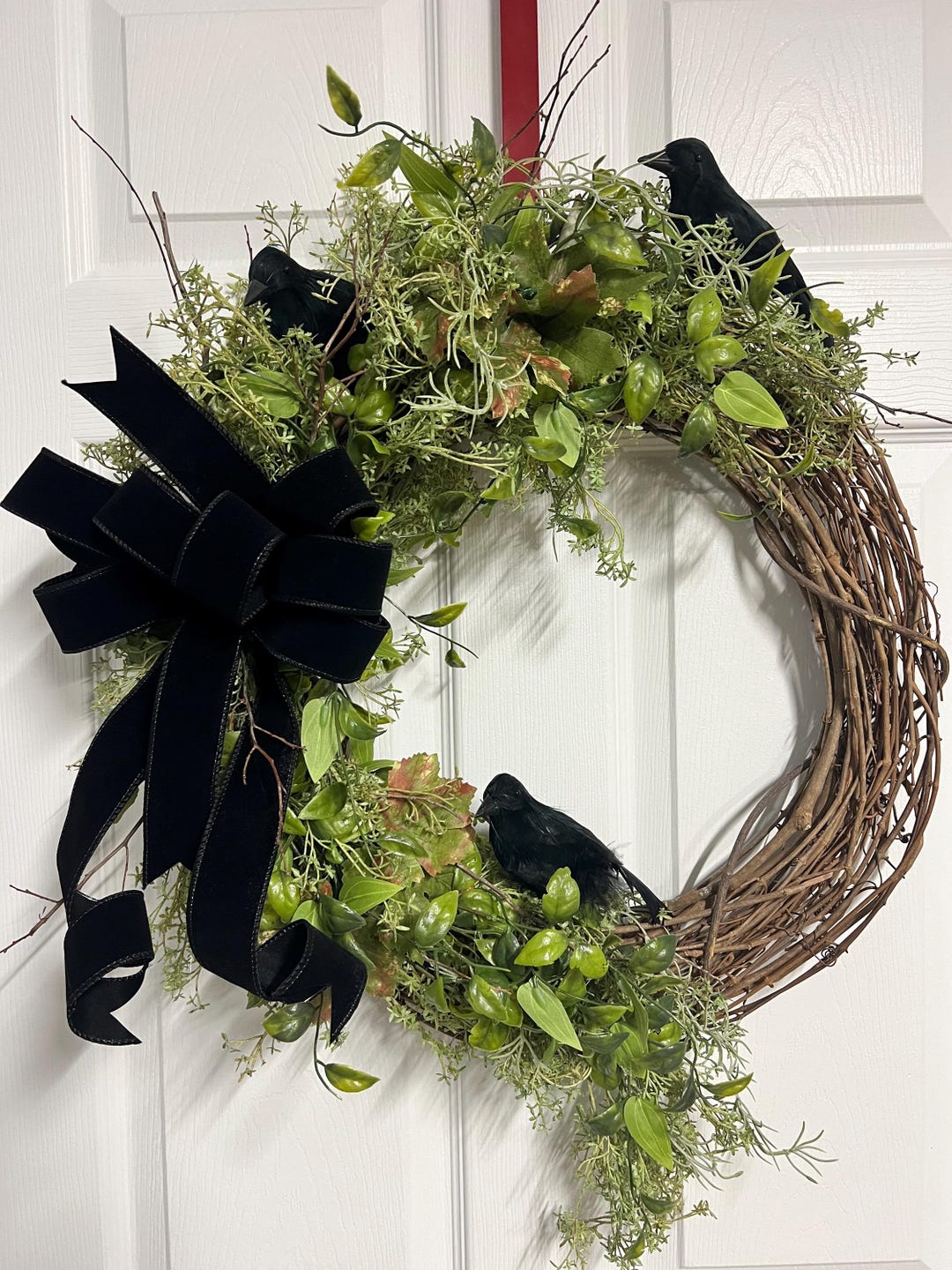Halloween Raven Wreath: Spanish Moss & Black Bird Front Door Decor - Etsy