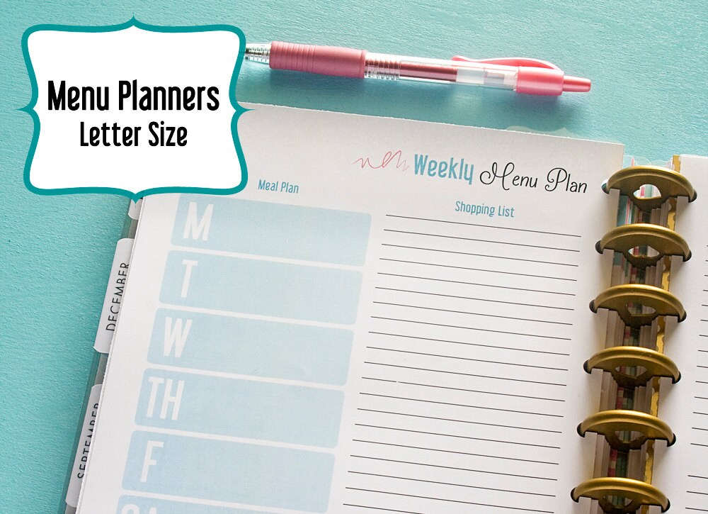 Menu Planner Printable Letter Printable Planner Meal Planner Dinner ...