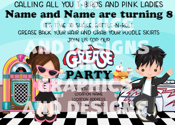 DIGITAL DOWNLOAD Grease Birthday Invitations Cards 5 X 7 - Etsy