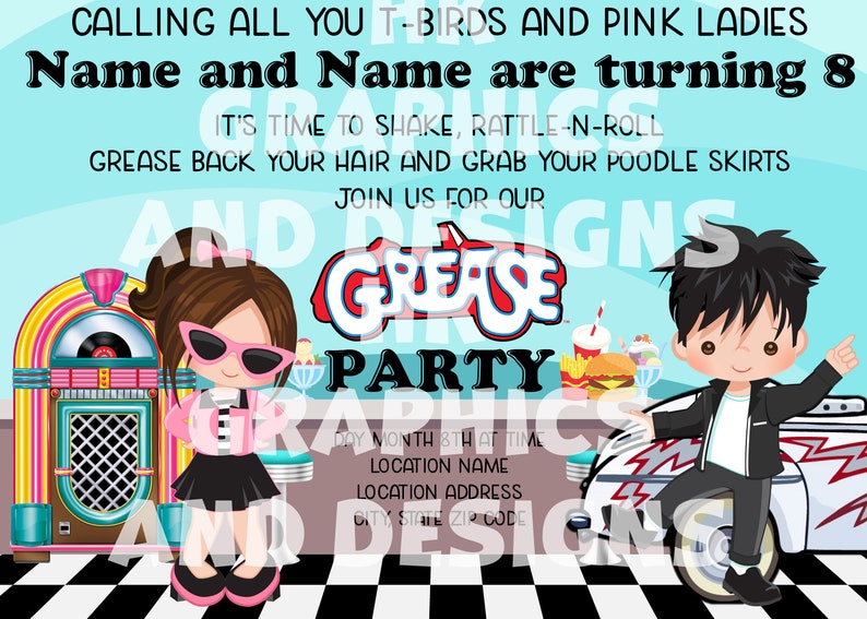 DIGITAL DOWNLOAD Grease Birthday Invitations Cards 5 X 7 - Etsy