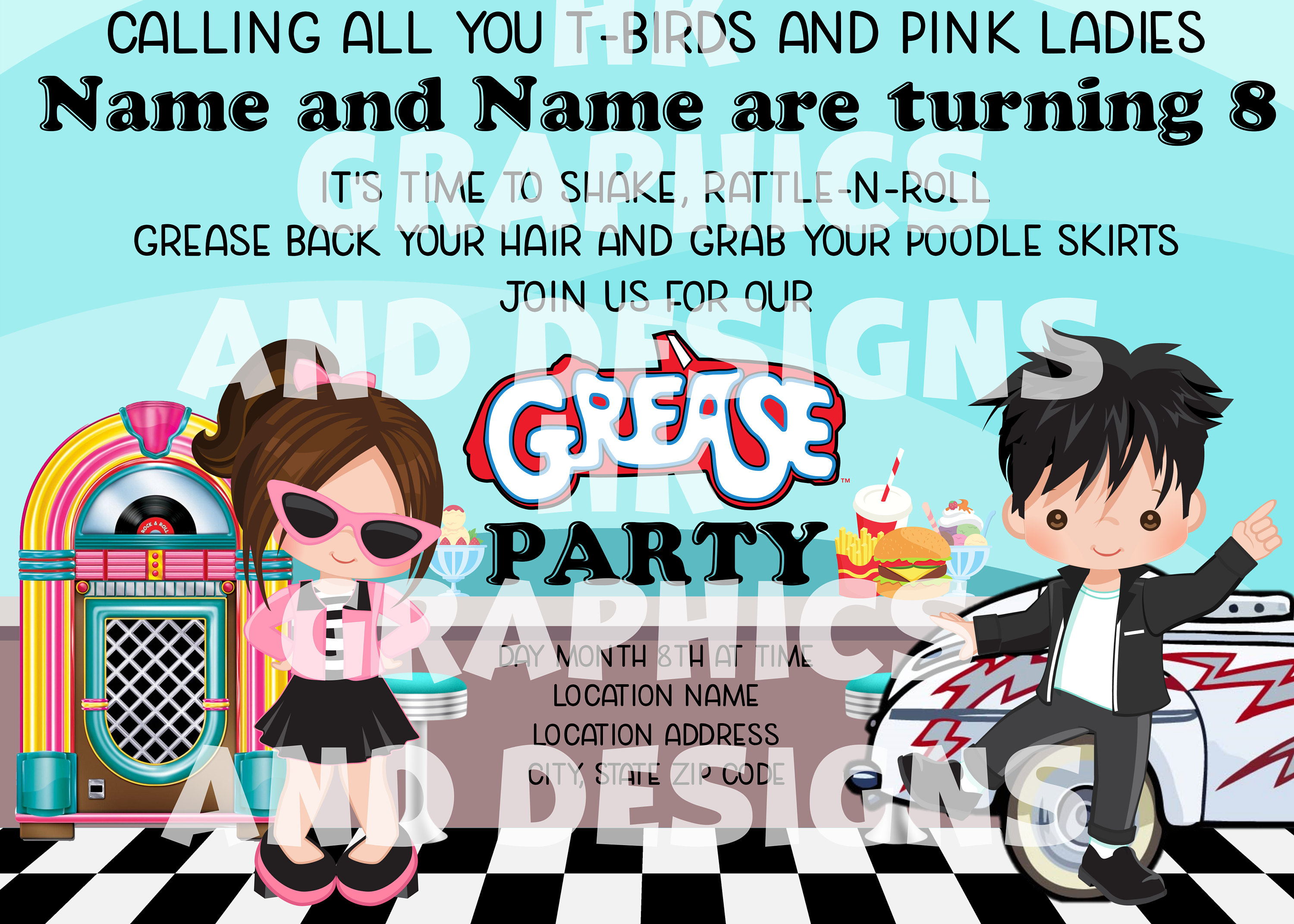DIGITAL DOWNLOAD Grease Birthday Invitations Cards 5 X 7 - Etsy