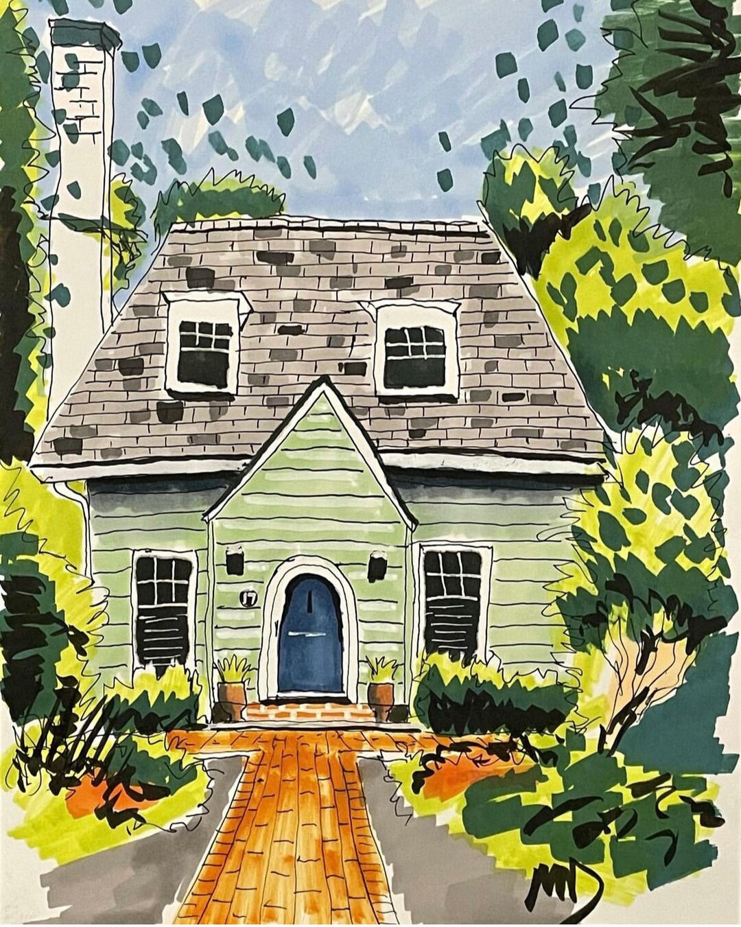 A New England Green - 9” X 12” Pen and Marker on Paper - Etsy