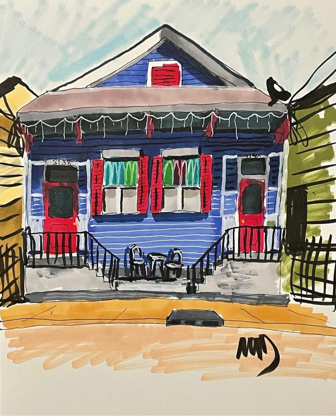 Double Shotgun Irish Channel - 9” X 12” Pen and Marker on Paper - Etsy