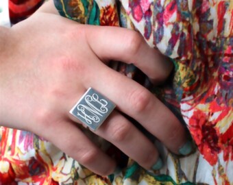 Square silver ring | Etsy