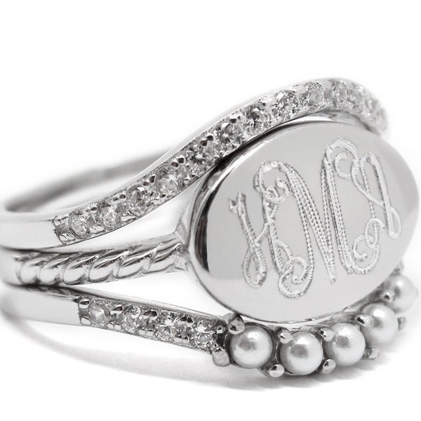Sterling Silver Monogram Ring - Etsy