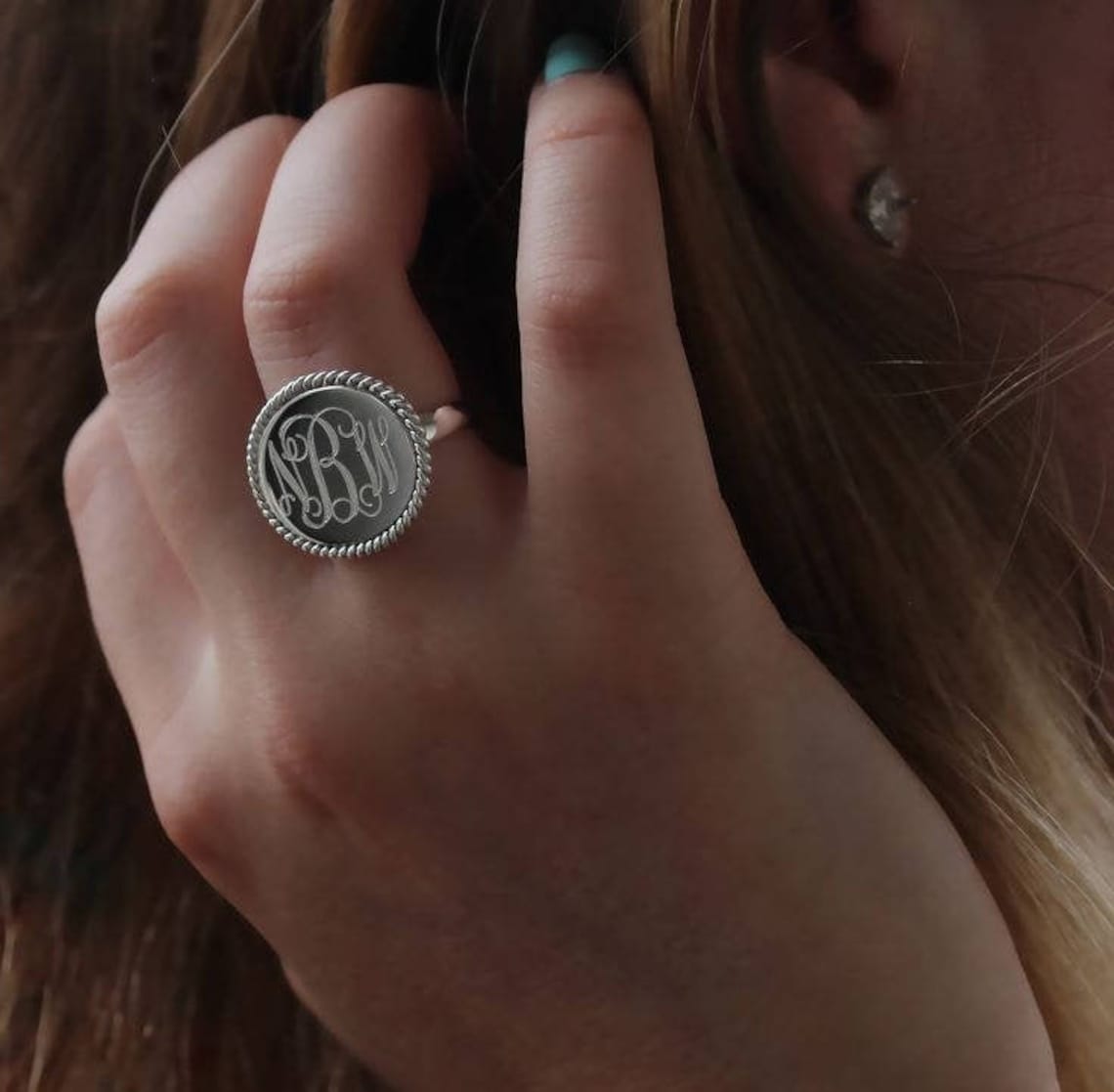 Monogrammed Sterling Silver Ring Sterling Silver Engraved | Etsy