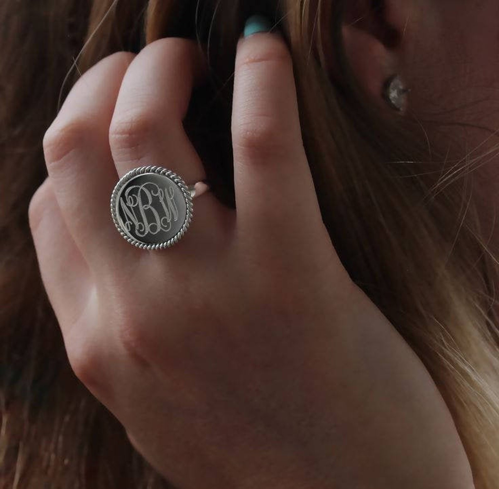 Monogrammed Sterling Silver Ring Sterling Silver Engraved | Etsy