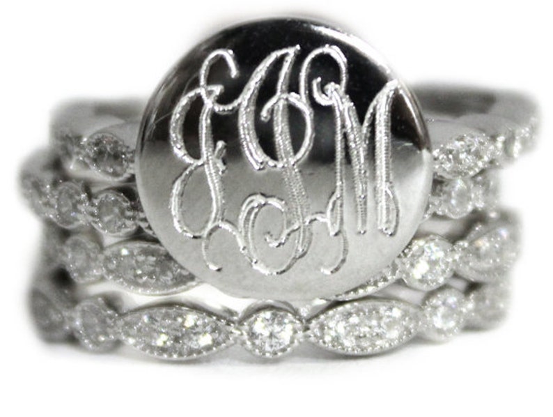 Monogrammed Sterling Silver Ring Stackable Ring Sterling - Etsy