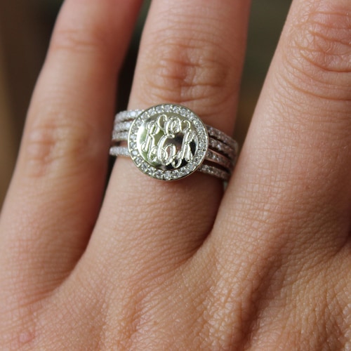 Monogram Sterling Silver Ring Engraved Sterling Silver Ring - Etsy