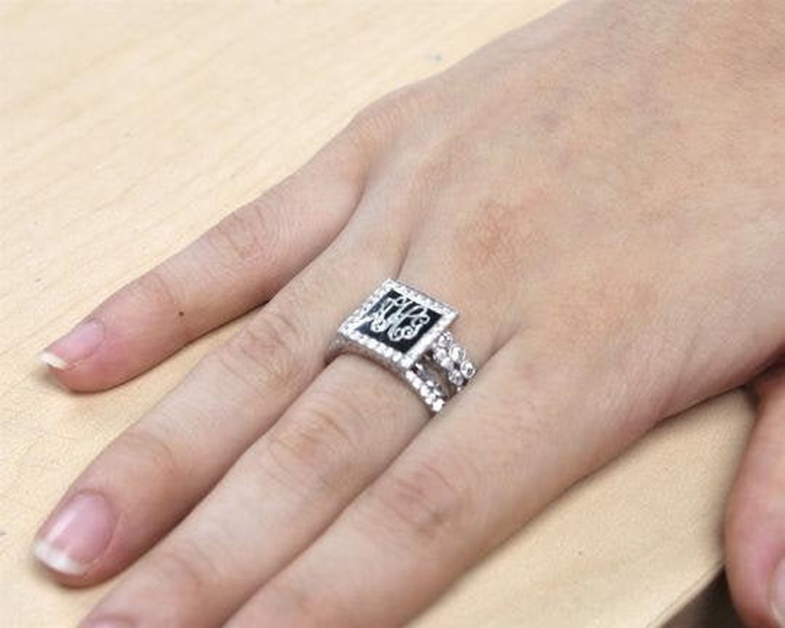 Monogrammed Ringsterling Silver Stackable Ring CZ Ring | Etsy
