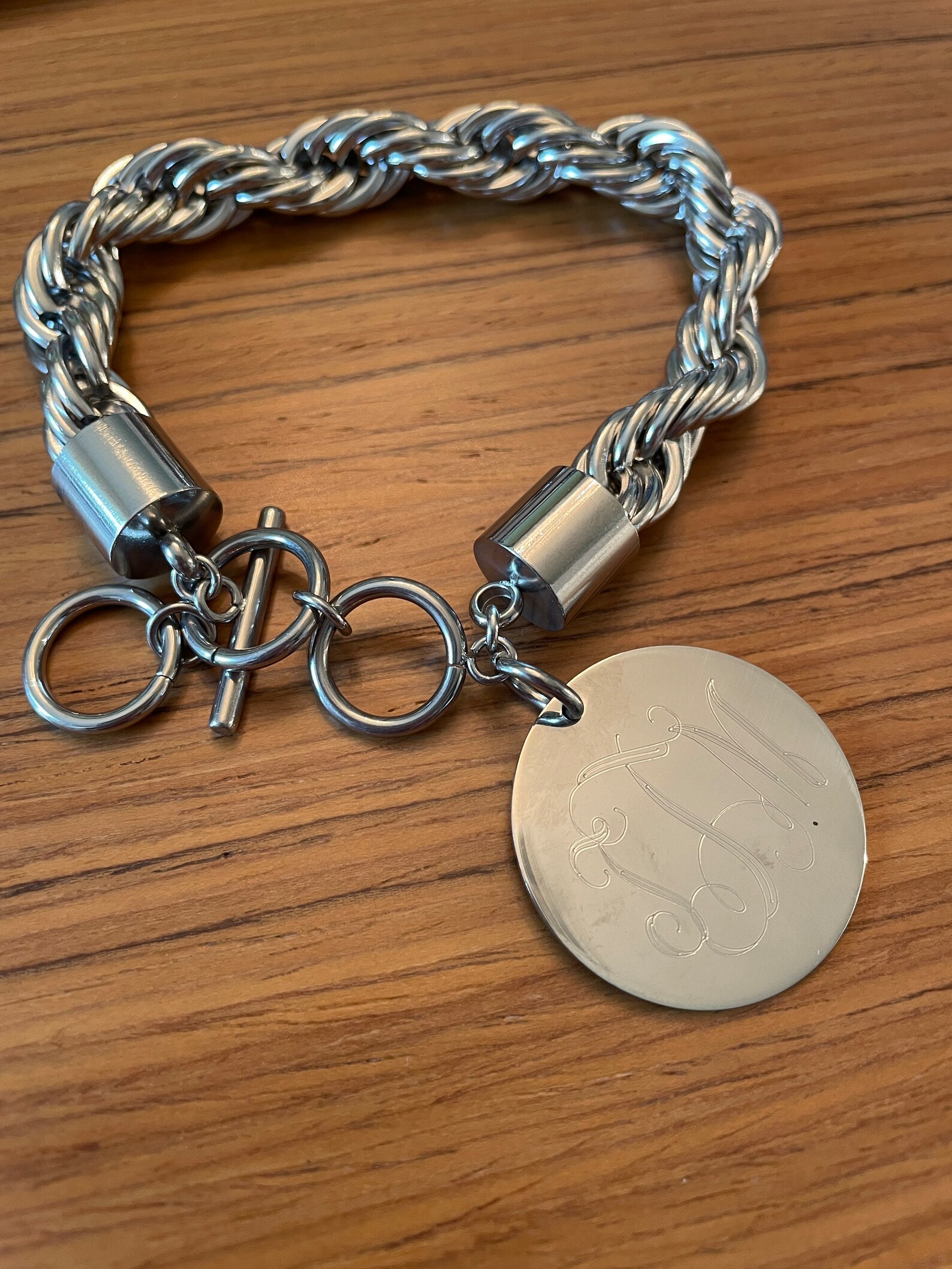 Monogrammed Silver Bracelet Rope Bracelet engraved Engraved - Etsy