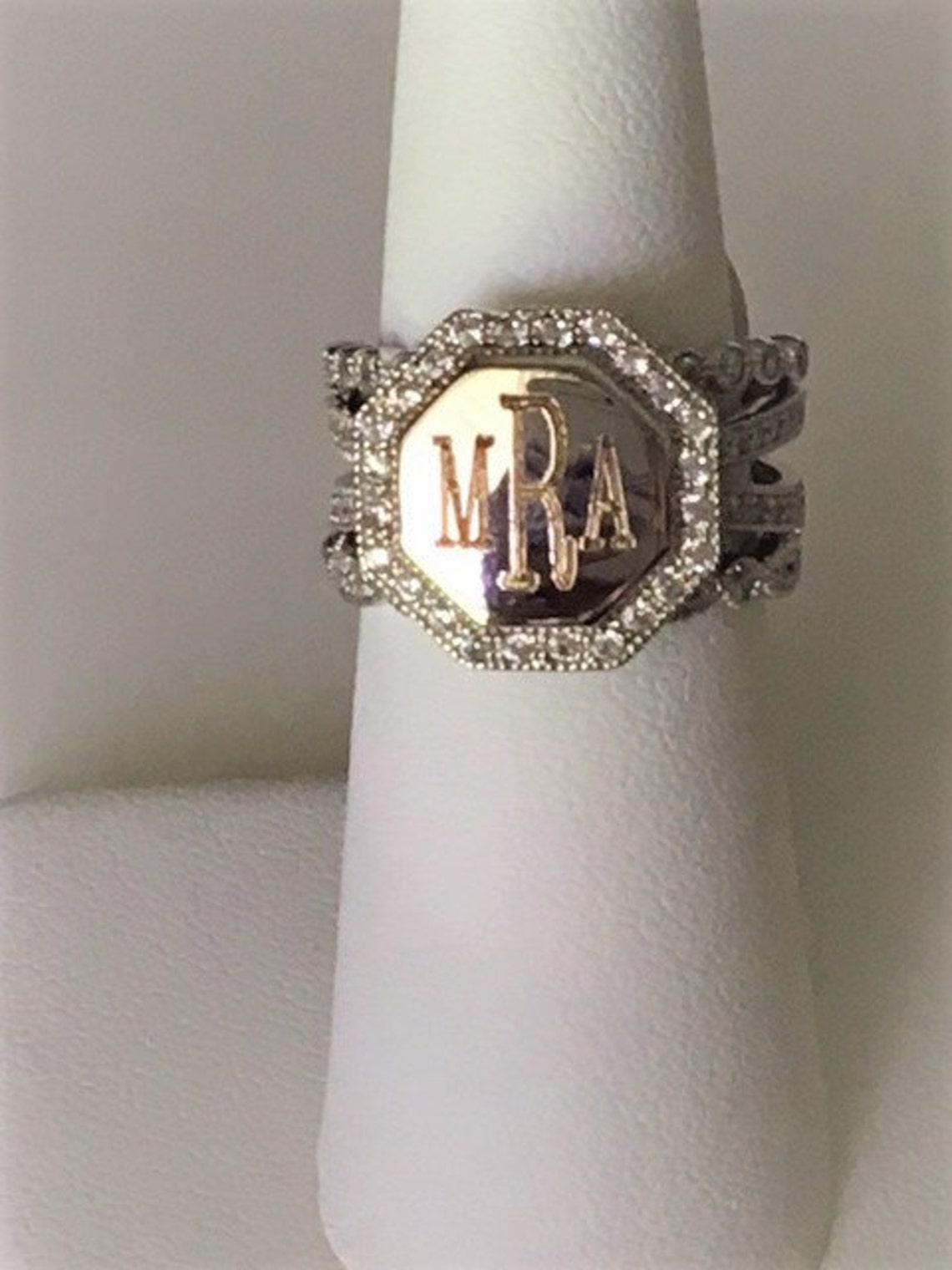 Monogrammed Ringsterling Silver Ring Octagon Shape Ring CZ - Etsy