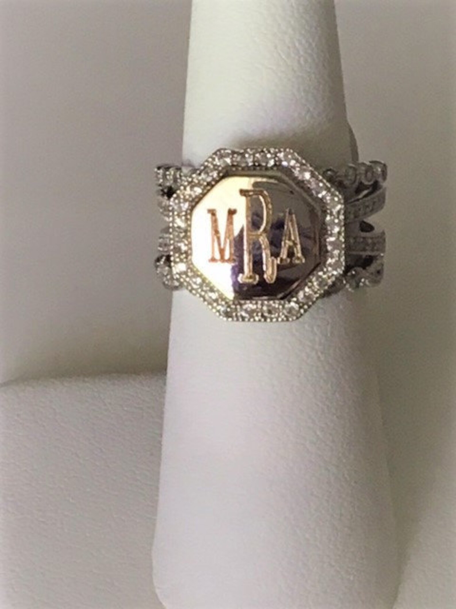 Monogrammed Ringsterling Silver Ring Octagon Shape Ring CZ | Etsy