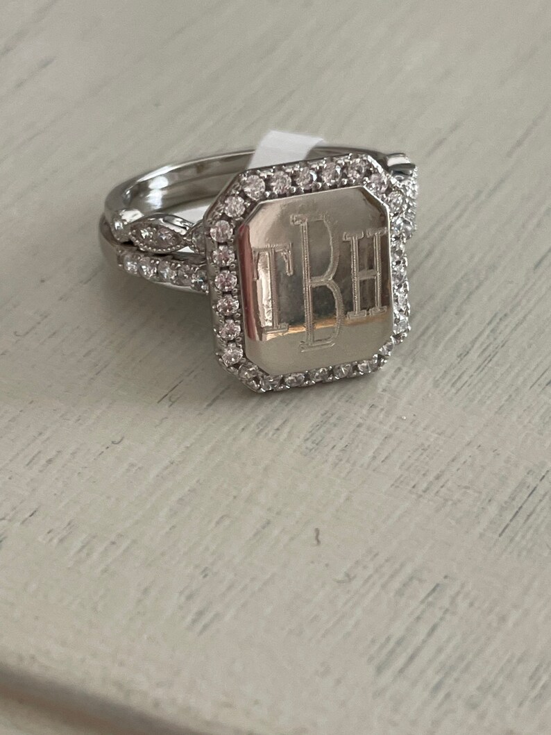 Monogram Ring Sterling Silver Stackable Ring Personalized - Etsy