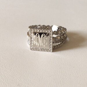 Monogrammed Ring,sterling Silver Stackable Ring, CZ Ring, Silver Engraved Ring, Gift for Her ...